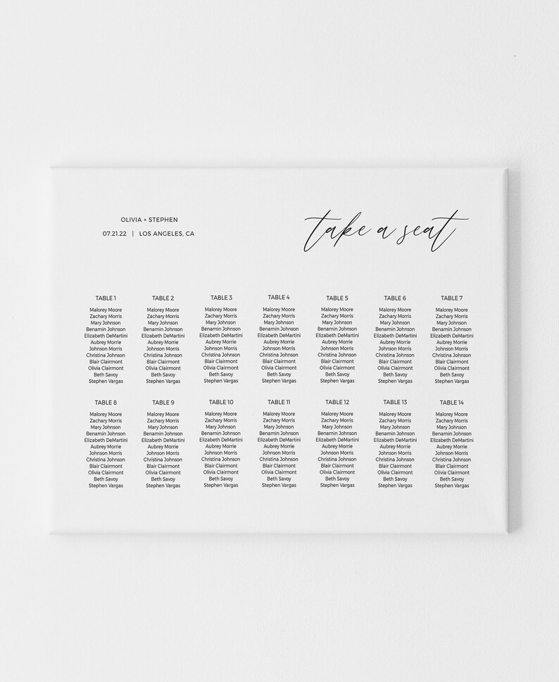 Minimalist Seating Chart Template Elegant Seating Chart - Etsy