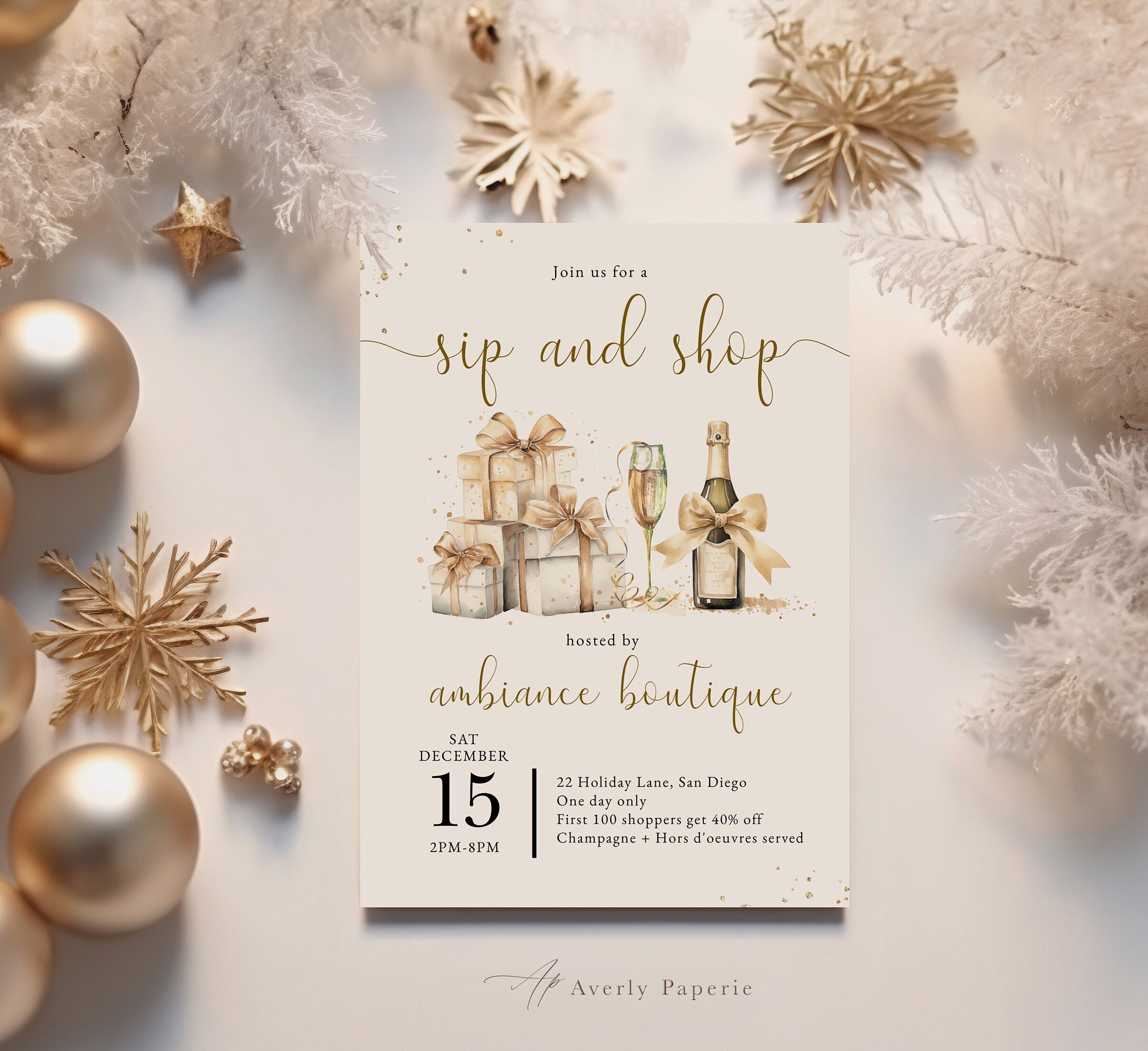Holiday Sip and Shop Invitation Template, Editable Store Boutique Sip ...