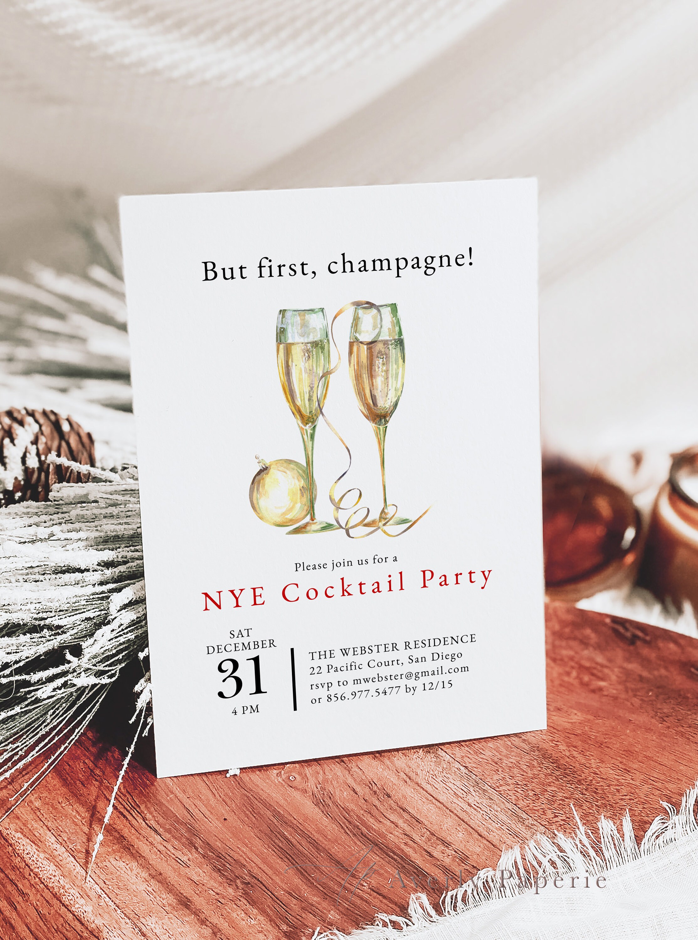 NYE Cocktail Party Invitation Template but First Champagne - Etsy
