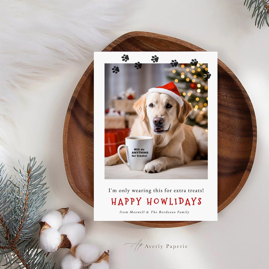 Dog Photo Christmas Card Template, Happy Howlidays Pet Holiday Card ...