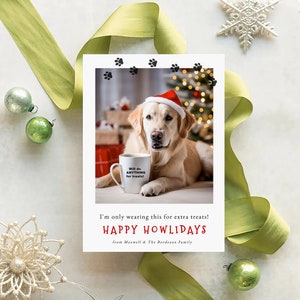 Dog Photo Christmas Card Template, Happy Howlidays Pet Holiday Card ...