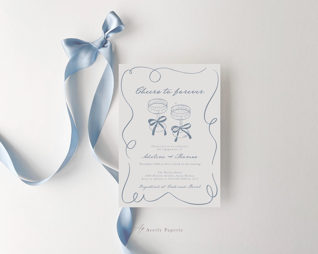Hand Drawn Engagement Invitation Template, Dusty Blue Engagement Party ...