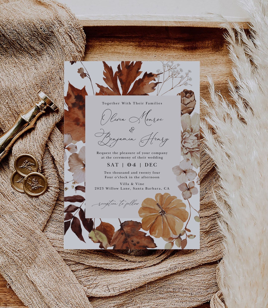 Fall Wedding Invitation Template Editable Autumn Wedding - Etsy