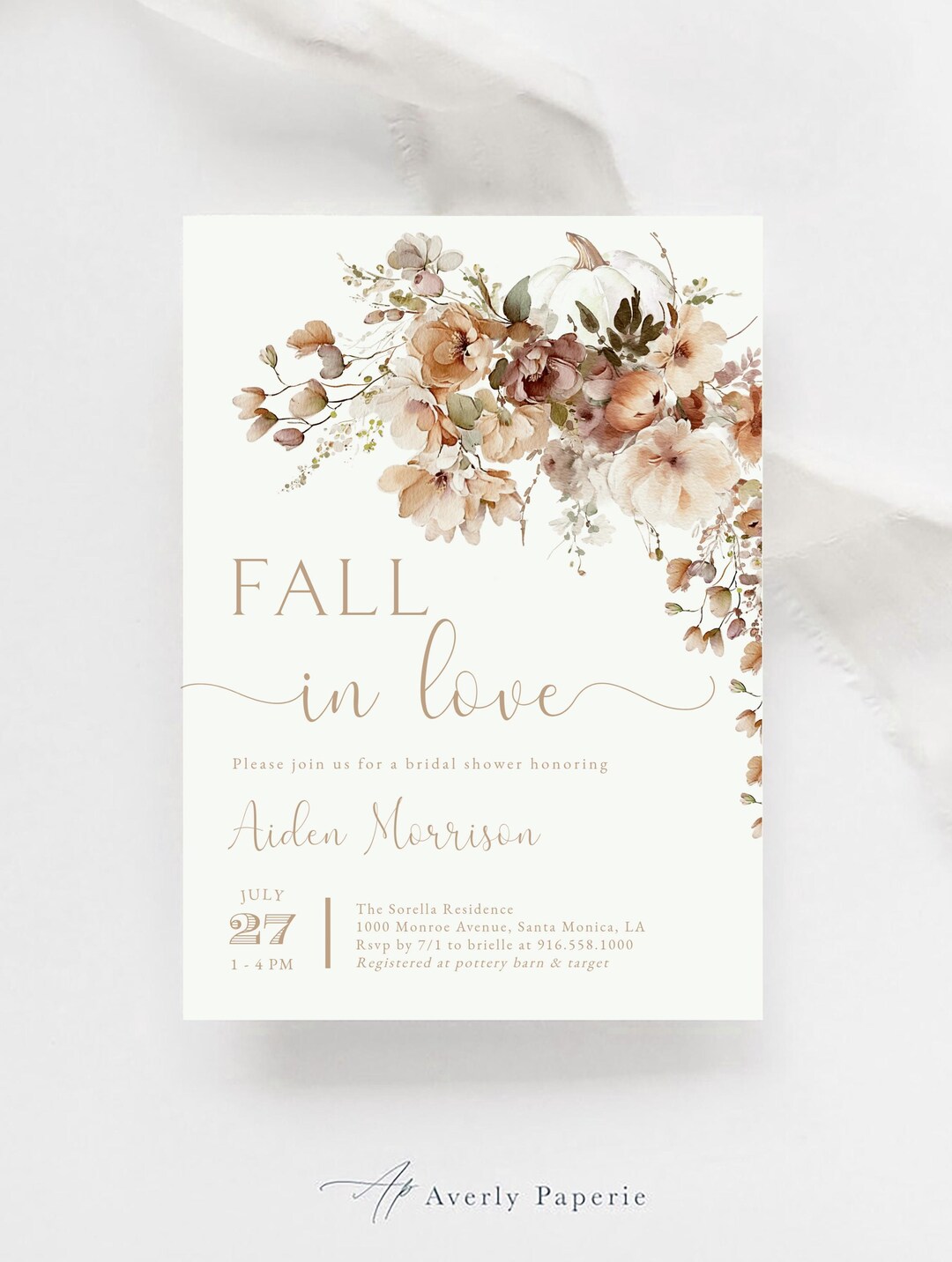 Fall in Love Bridal Shower Invitation, Fall Bridal Shower Invitation ...