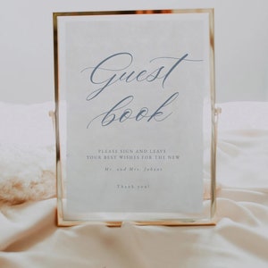 Simple Guest Book Sign, Printable French Blue Guestbook Sign Template ...