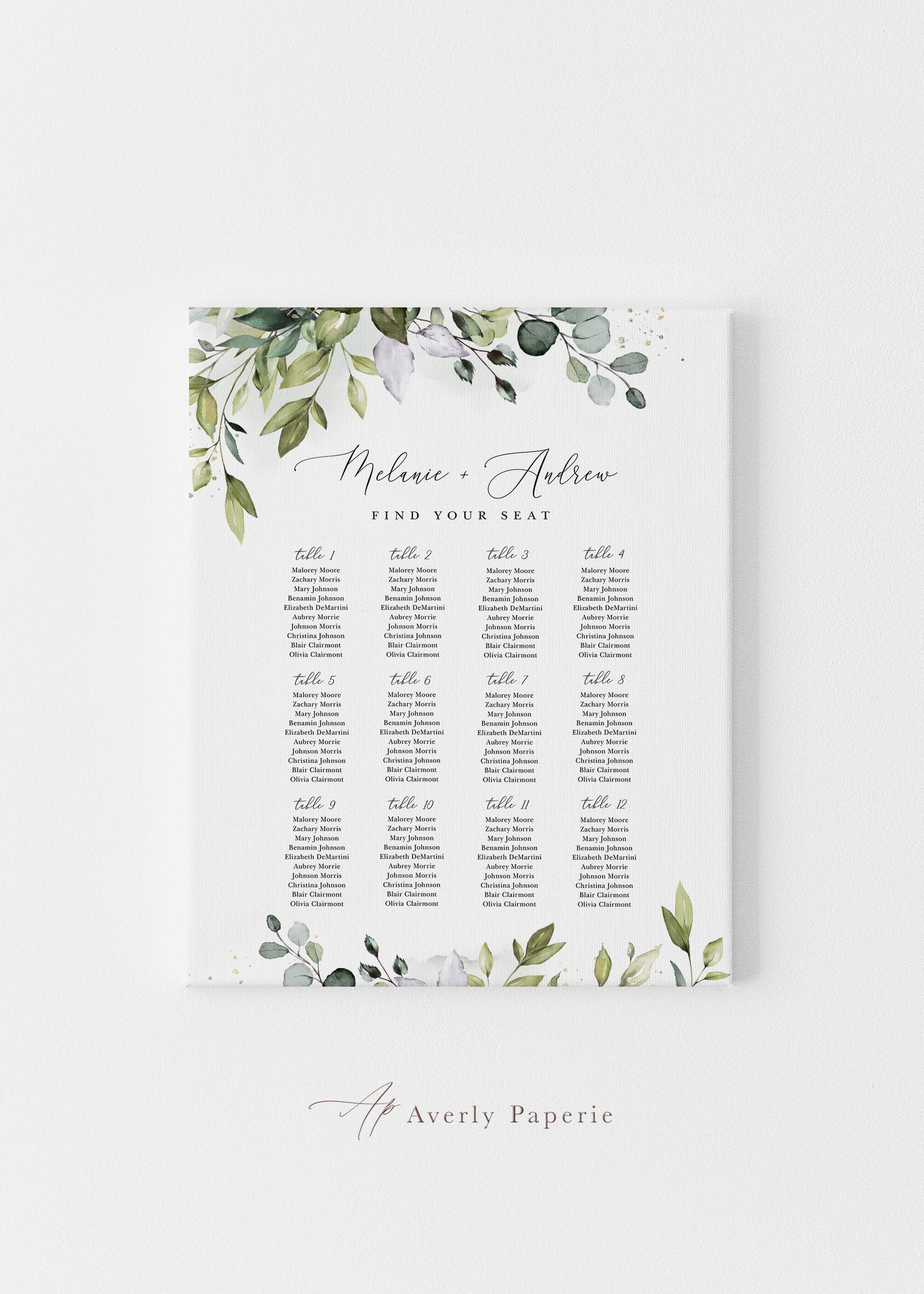 Editable Wedding Seating Chart Template Greenery Wedding - Etsy