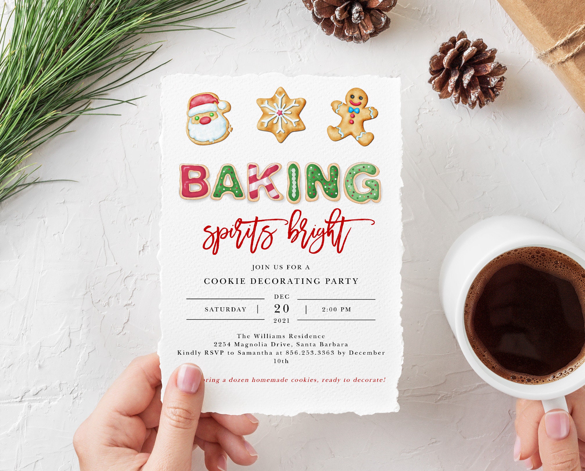 Baking Spirits Bright Party Invitation Christmas Cookie - Etsy
