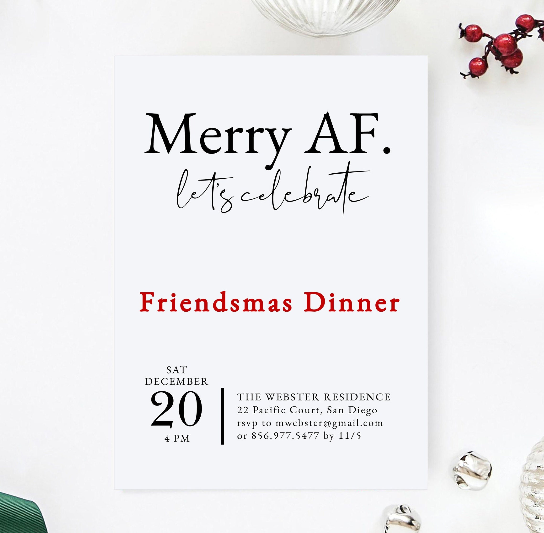 Friendsmas Merry AF Invitation Template Funny Friendsmas or - Etsy
