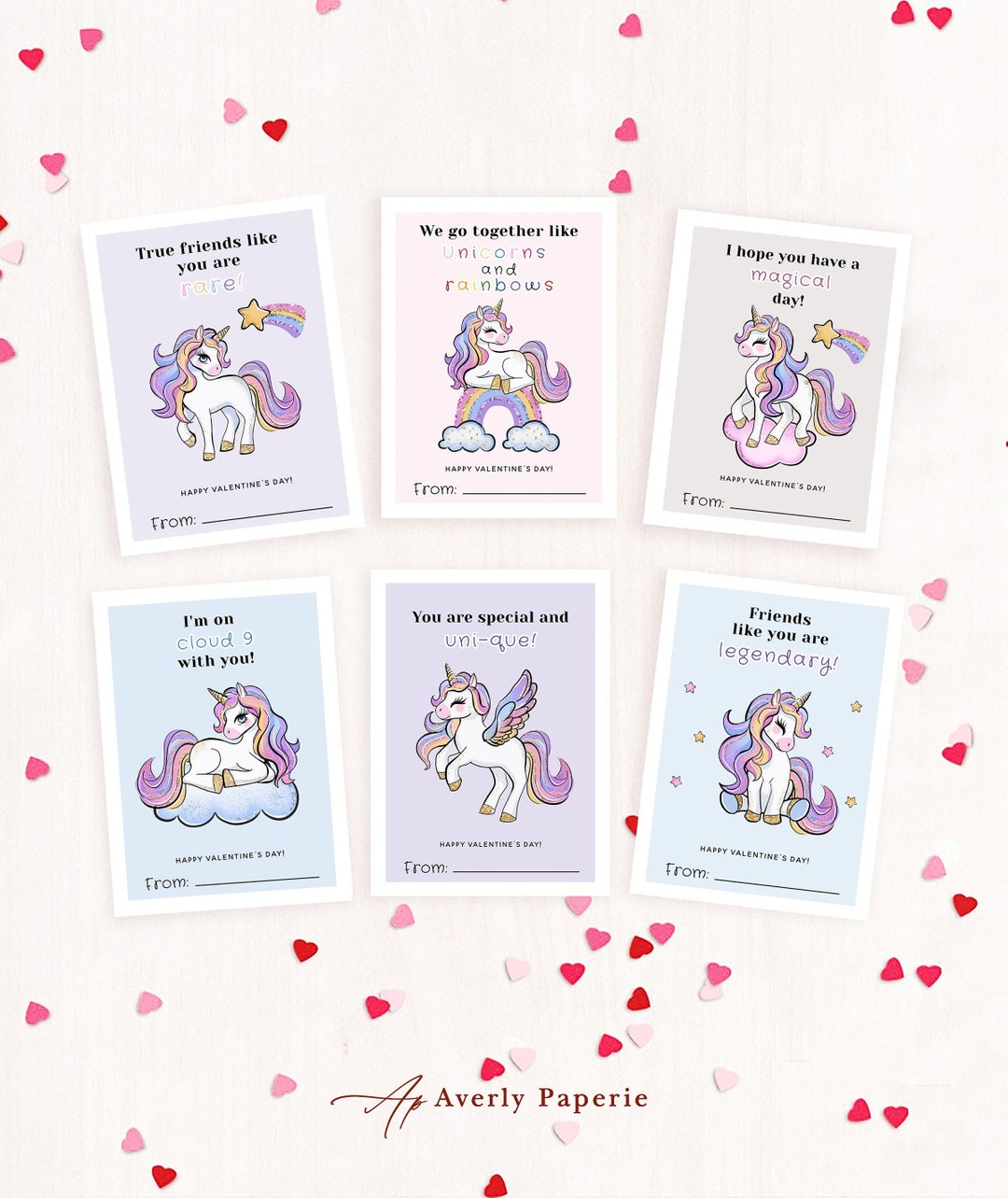 Printable Unicorn Valentine's Day Cards, Valentine's Day Cards for Kids ...
