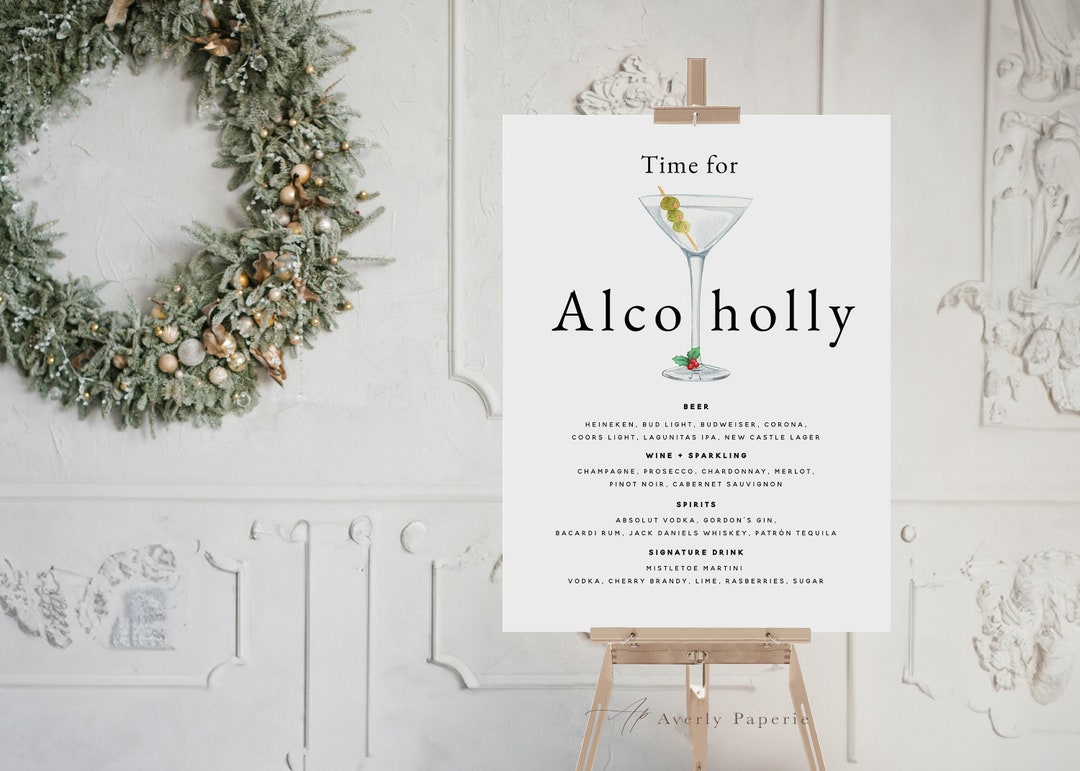 Christmas Cocktail Bar Menu Template, Time for Mistletoe and Alcoholly ...