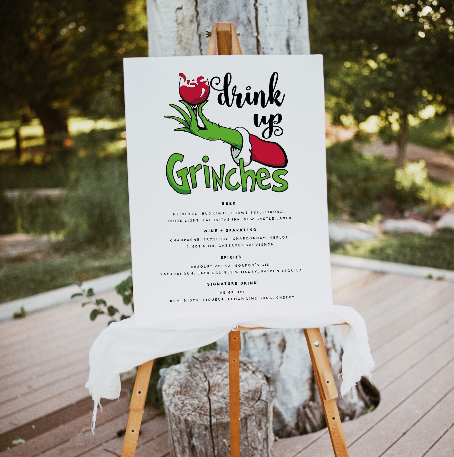 Grinch Christmas Bar Menu Template Let's Drink up - Etsy