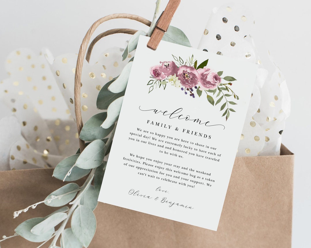 Mauve Wedding Welcome Bag Note & Timeline, Wedding Weekend Timeline ...