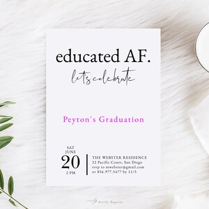 Funny Graduation Invitation Template, Educated AF Printable Graduation ...