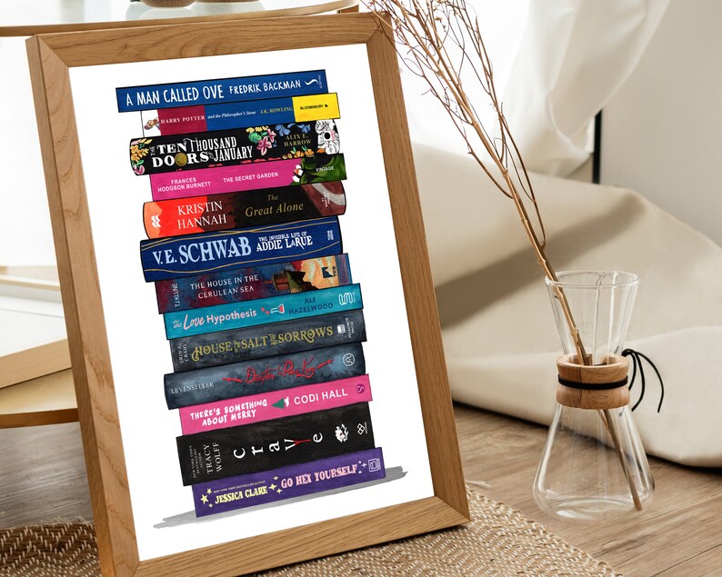 Book Spine Art Personalised Book Stack Digital Print Gift - Etsy