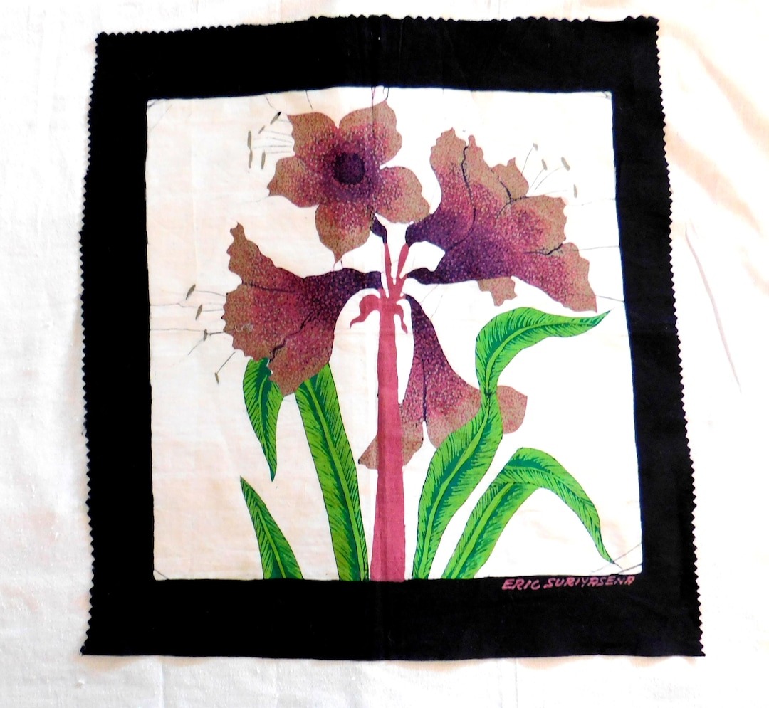 Vintage Sri Lanka Artist Eric Suriyasena Handmade Batik Textile, Floral ...