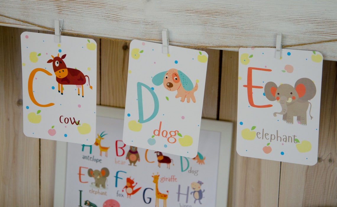 Animal Alphabet Cards Set Alphabet Game Cards Nursery Wall Alphabet Art ...