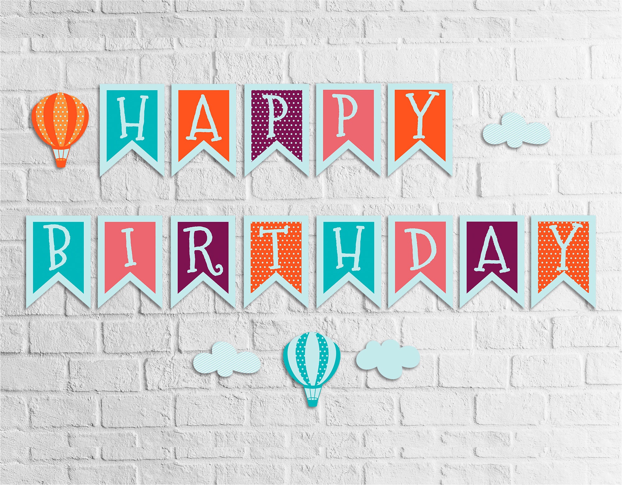 Hot Air Balloon Happy Birthday Banner Balloon Birthday Sign Bday Party ...