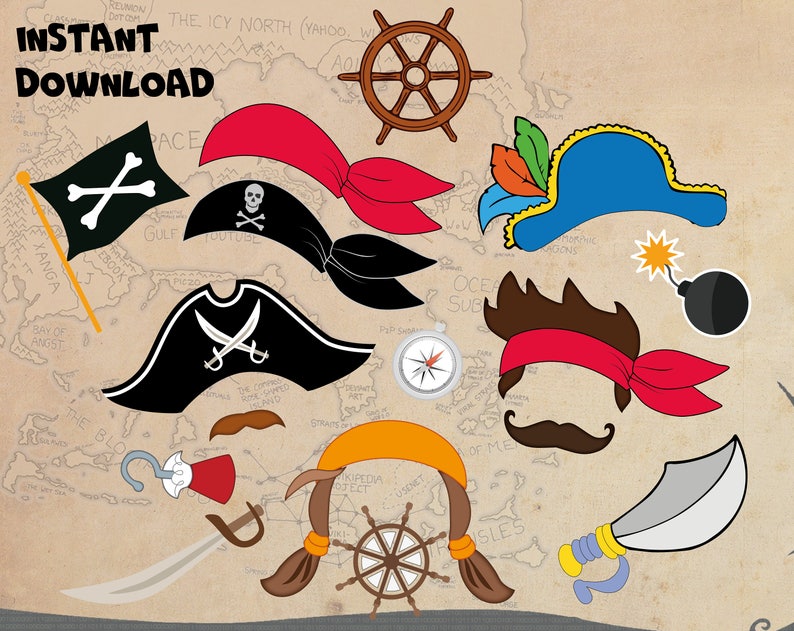 Pirates Photo Booth Props Printable Pirate Party Birthday - Etsy