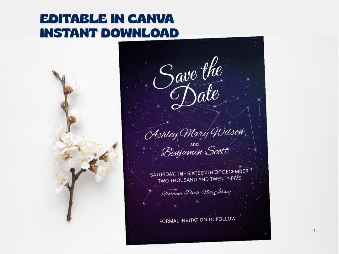 Editable Starry Night Save the Date Template, Celestial Wedding Save ...