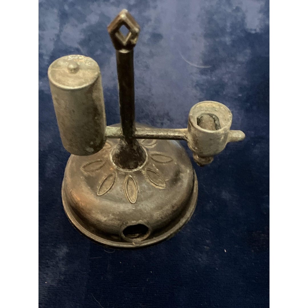 Vintage Miniature Metal Oil Lamp Pencil Sharpener With Ornamental ...