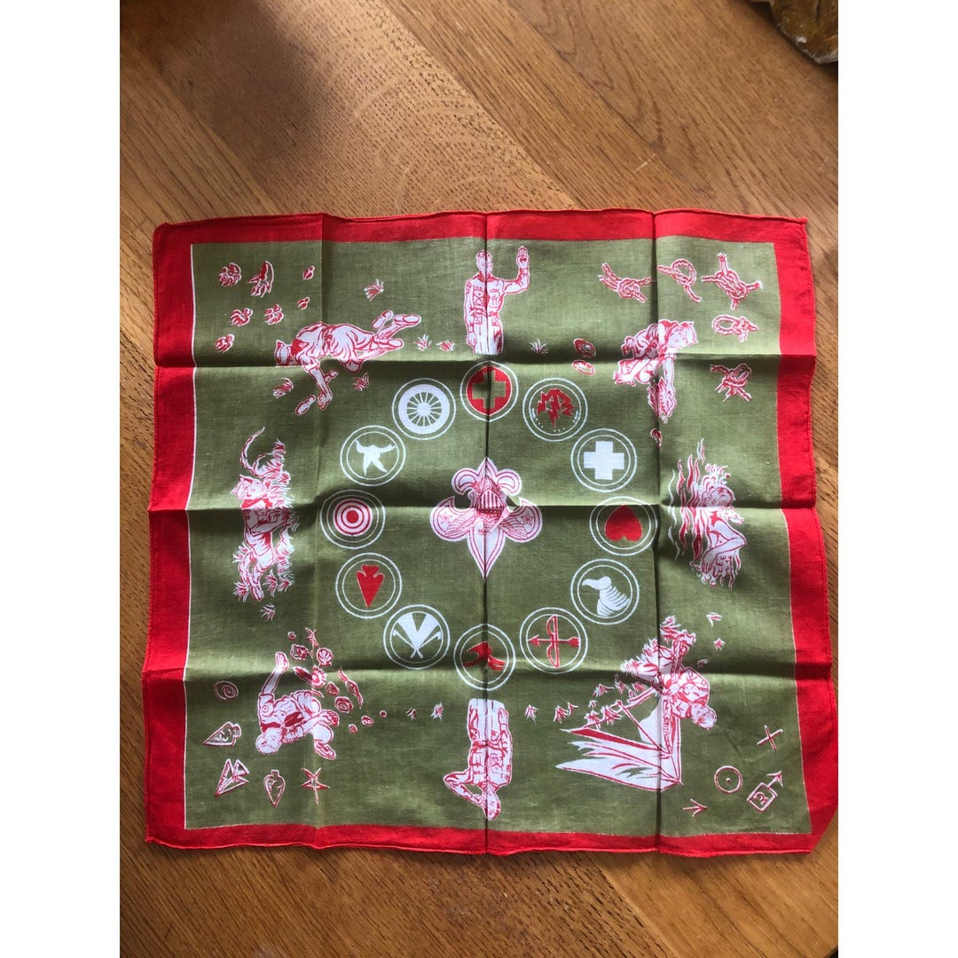 Boy Scouts of America Green & Red Bandana With Scouting Symbols - Etsy