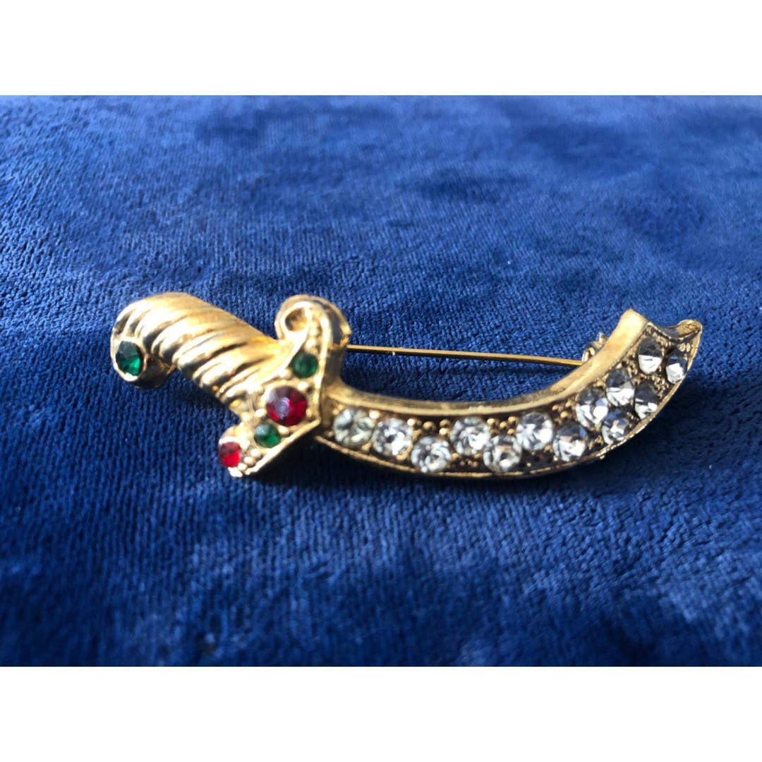 Vintage Sword Brooch With Rhinestone & Enamel Accents in Gold-tone - Etsy