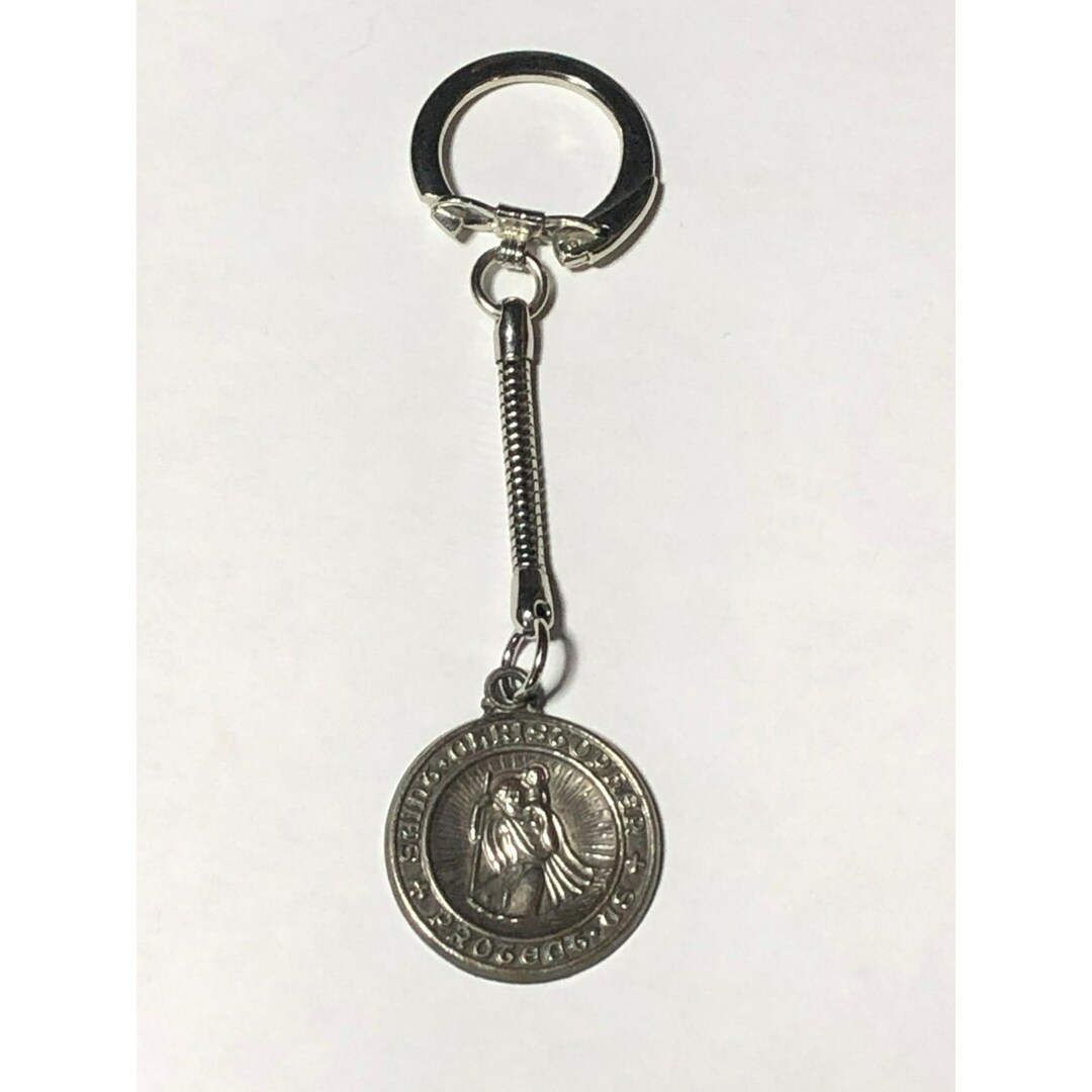 Saint Christopher Protect Us Vintage Keychain With Engraved Message ...