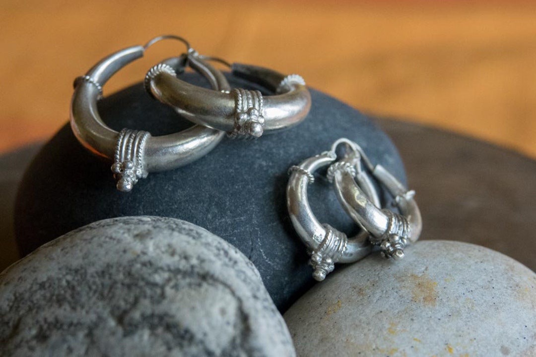 Silver Nepali Traditional Hoop Earrings | Handmade in Nepal - Etsy