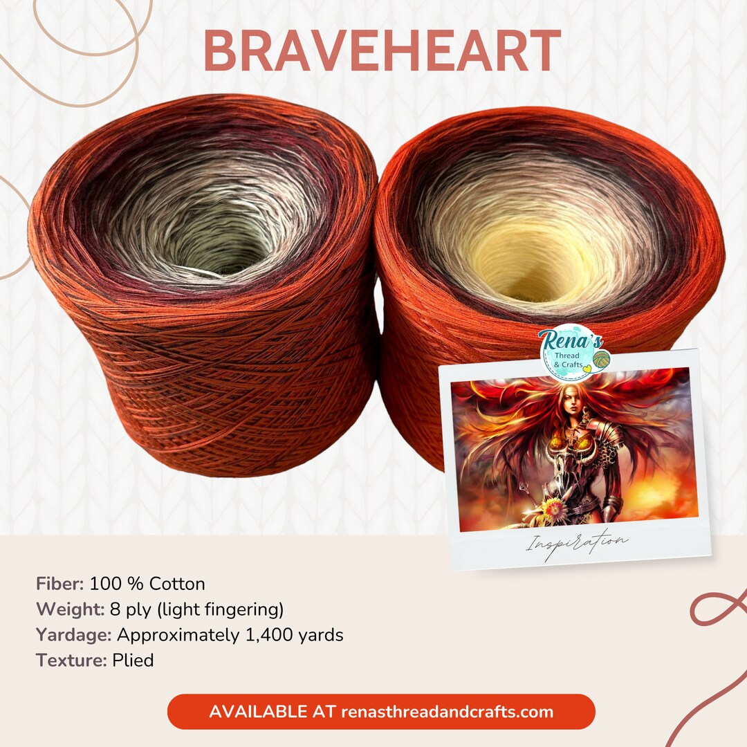 Braveheart, 8PLY Cotton Gradient Cake Yarn, Light Fingering Weight ...