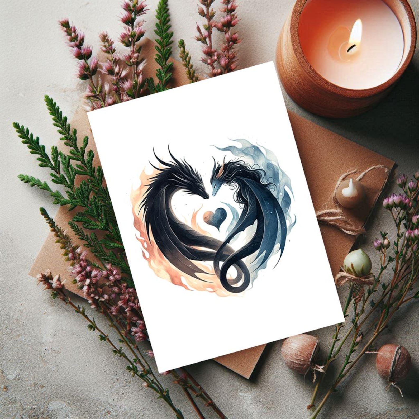 Bonded Dragons – Fantasy Love Card – Romantic Dragon Gift – Bookish ...