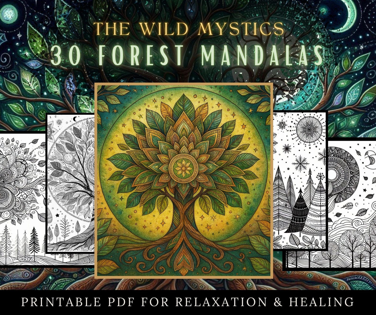 Enchanted Forest Coloring Pages | 30 Tree Mandalas for Adults | Mindful ...