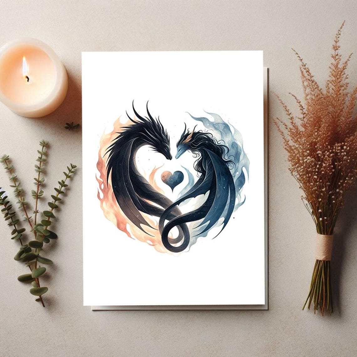 Bonded Dragons – Fantasy Love Card – Romantic Dragon Gift – Bookish ...