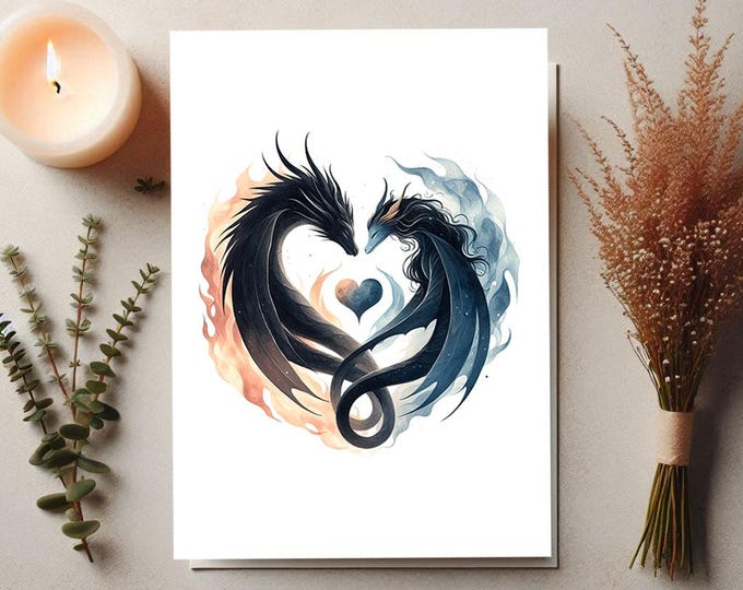 Bonded Dragons – Fantasy Love Card – Romantic Dragon Gift – Bookish ...