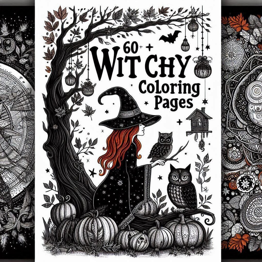 Witchy Coloring Pages | Spooky Fall Fun, Witches, Cats, Owls, Bats ...