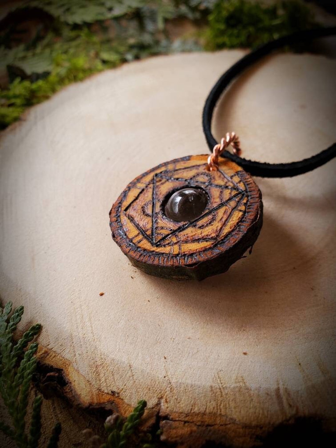 Tibetan Crystal ALCHEMY AMULET Intuition DRUID Wicca Cherry Bark Wood ...