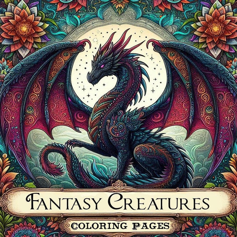 50+ Fantasy and Mythical Creatures Coloring Pages | Designs of Dragons ...