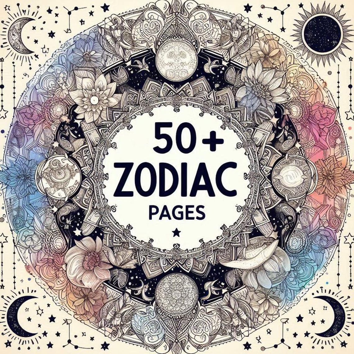 50 Zodiac Mandala Coloring Pages Relaxation & Astrological Exploration ...