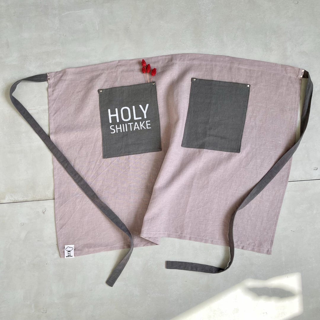 Handmade Linen Half Apron: Funny Cook Gift, 'holy Shiitake' Design - Etsy