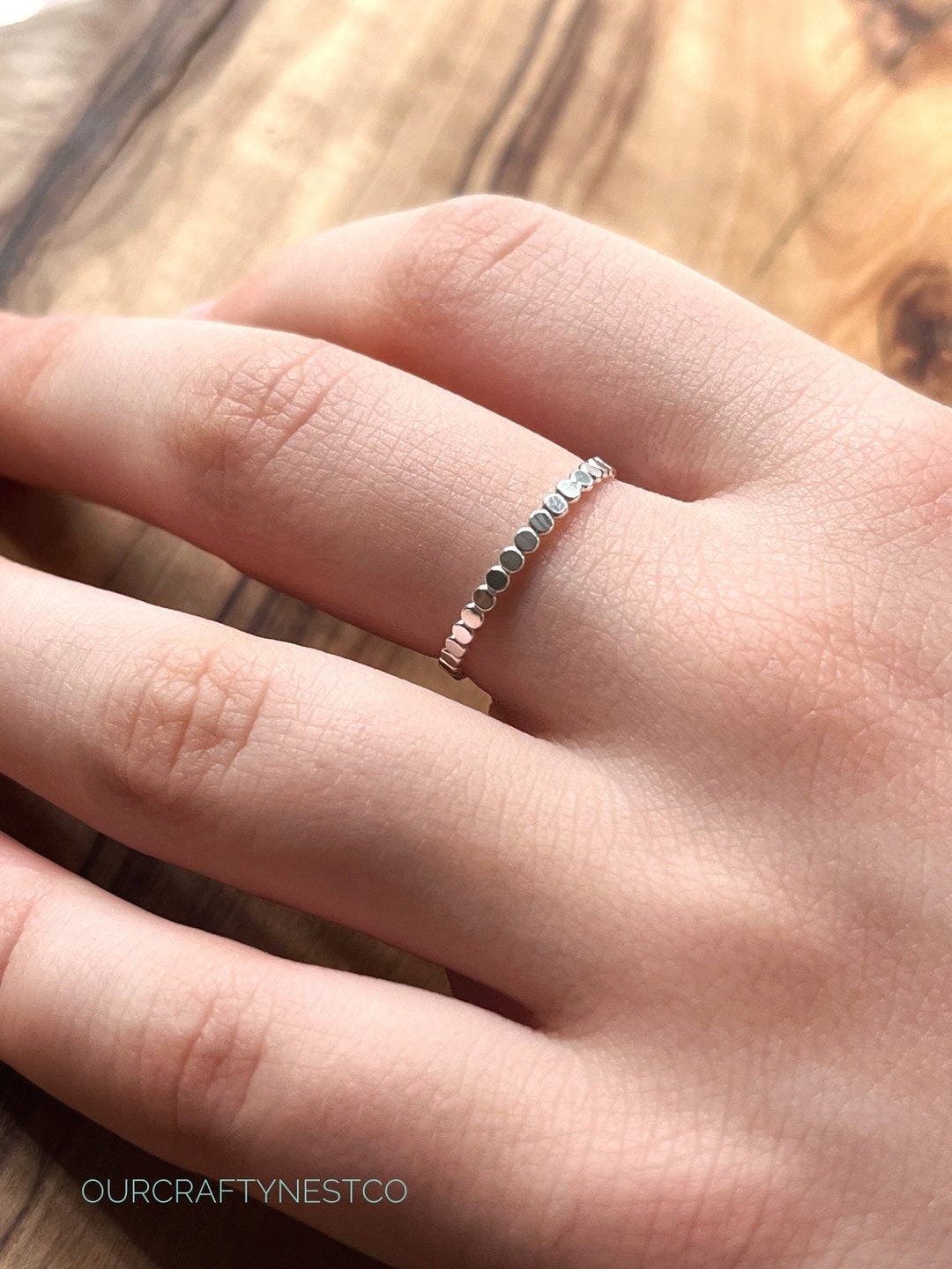 Flat CIRCLE Band, SILVER Dot Band, Flat Bead Ring, Thin Stacking Ring ...