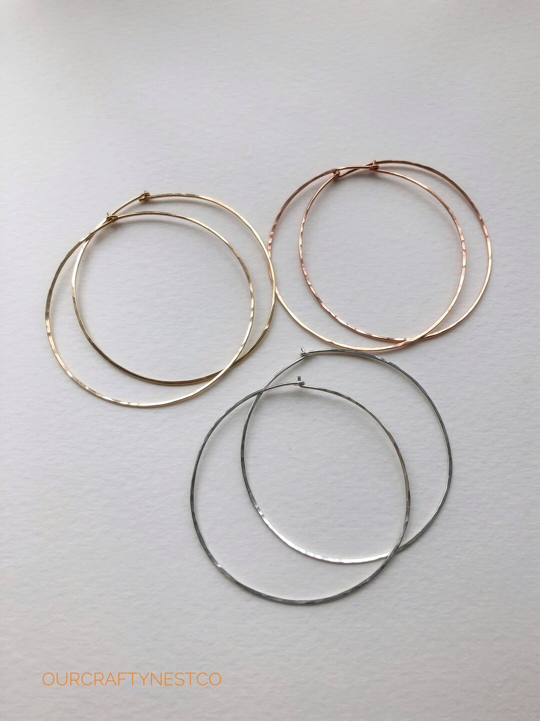 EXTRA LARGE HOOPS, Hammered Round Hoops, 2 Inch Hoops, Gold Silver ...