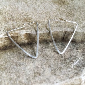 TRIANGLE HOOPS, HAMMERED Hoops, Silver Hoops, Silver Hammered Wire ...
