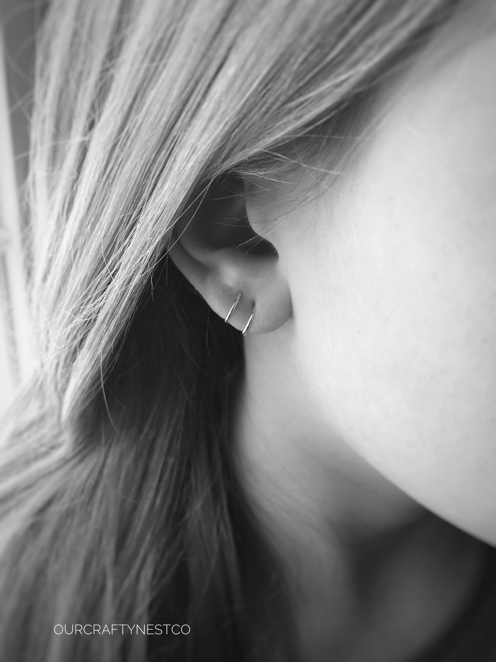 FAKE Second Piercing DOUBLE Ear HOOP Fake Lobe Piercing - Etsy Canada