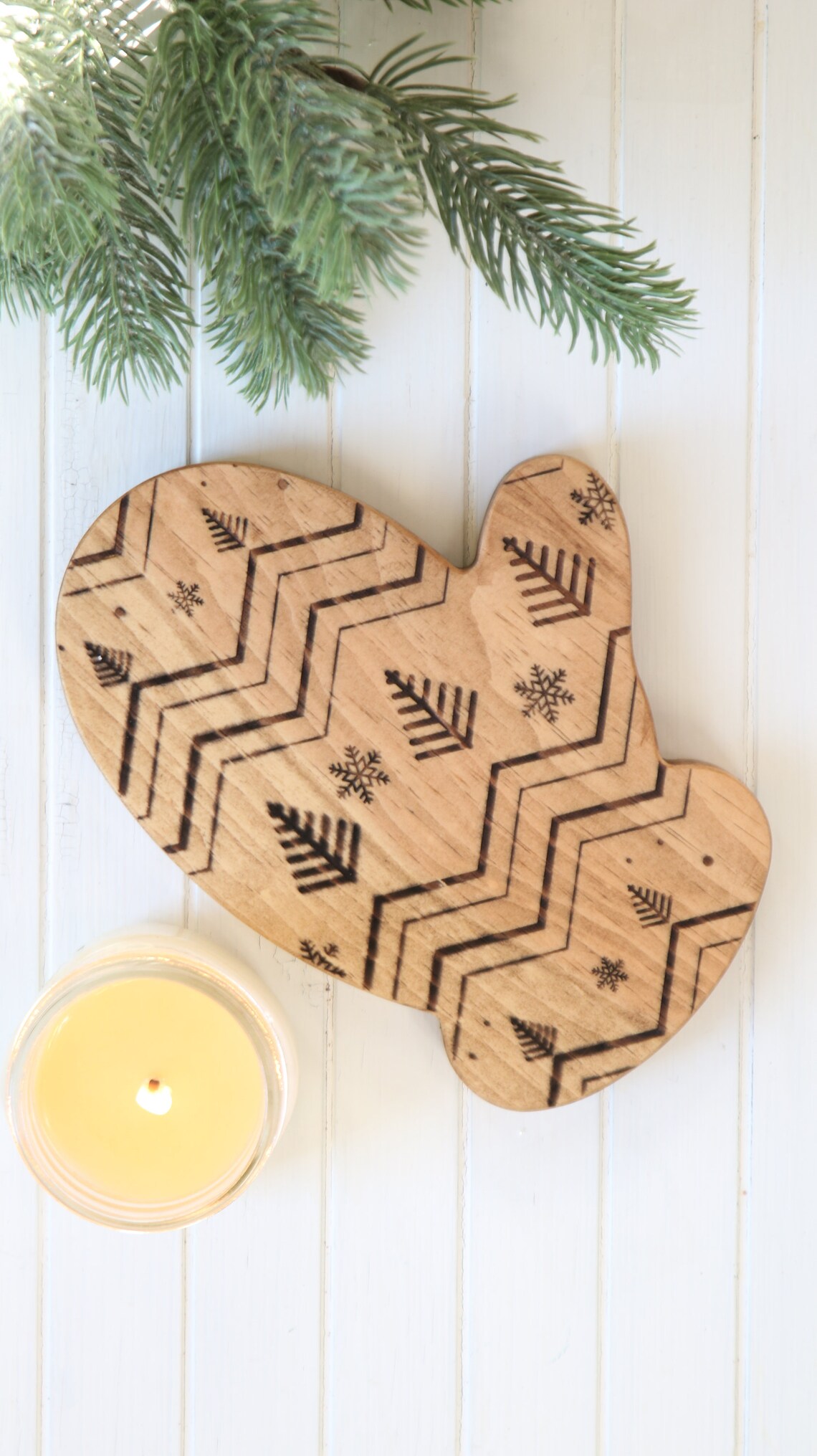 Wooden Mitten, Christmas Stocking, Farmhouse Ornament, Natural Wood ...