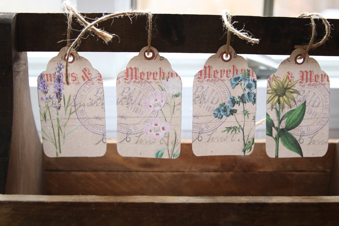 Vintage Flower Tags, Digital Download, Downloadable Tags, Napkin Tags ...