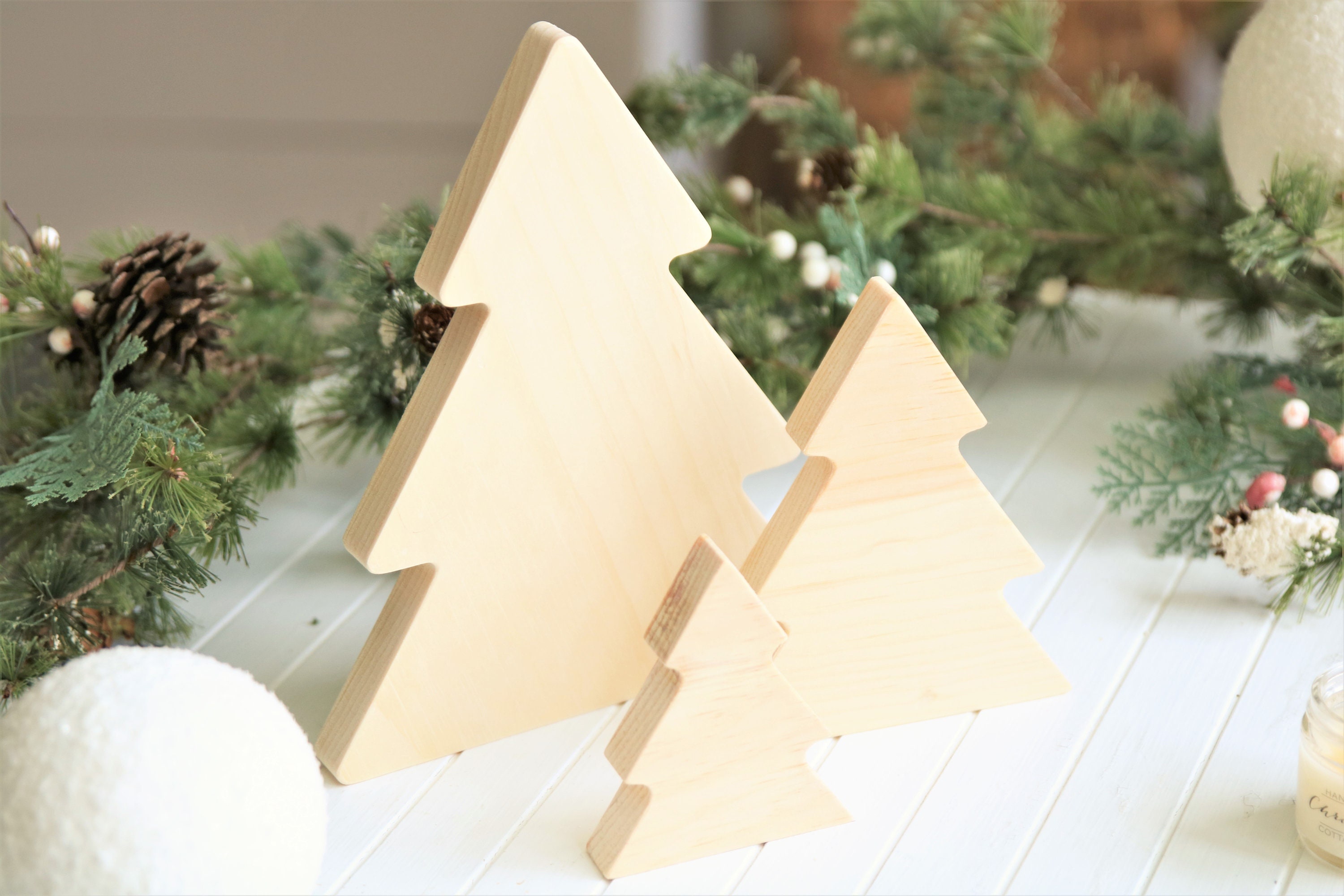 Christmas Tree Wood Cutouts Set of 3 Christmas Decor Mantel - Etsy