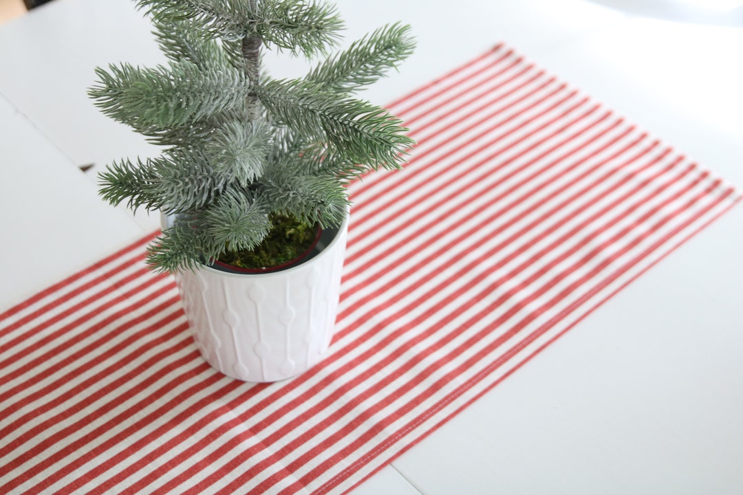 Red Striped Table Runner, Red Striped Table Runner, Christmas Table ...