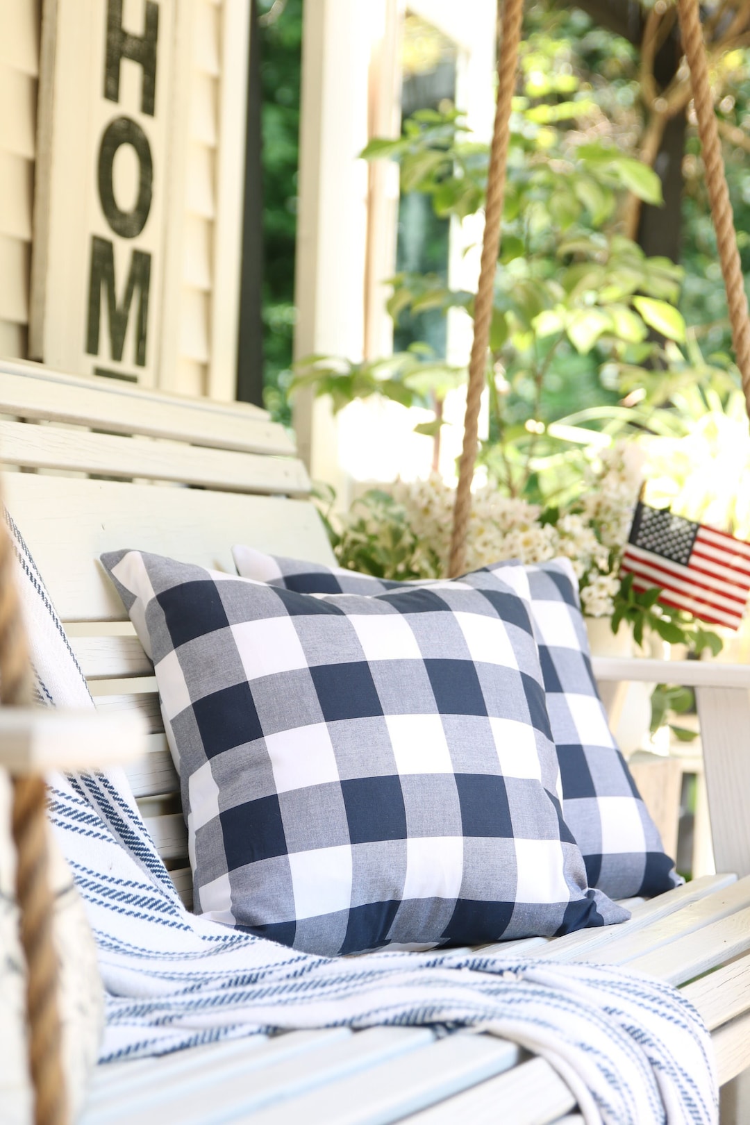 Blue Checked Pillow Cover, Farmhouse Pillow Cover, 18x18 Pillow Cover ...