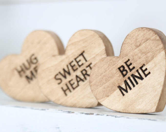 Wooden Conversation Hearts, Valentine's Day Decor, Heart Decoration ...