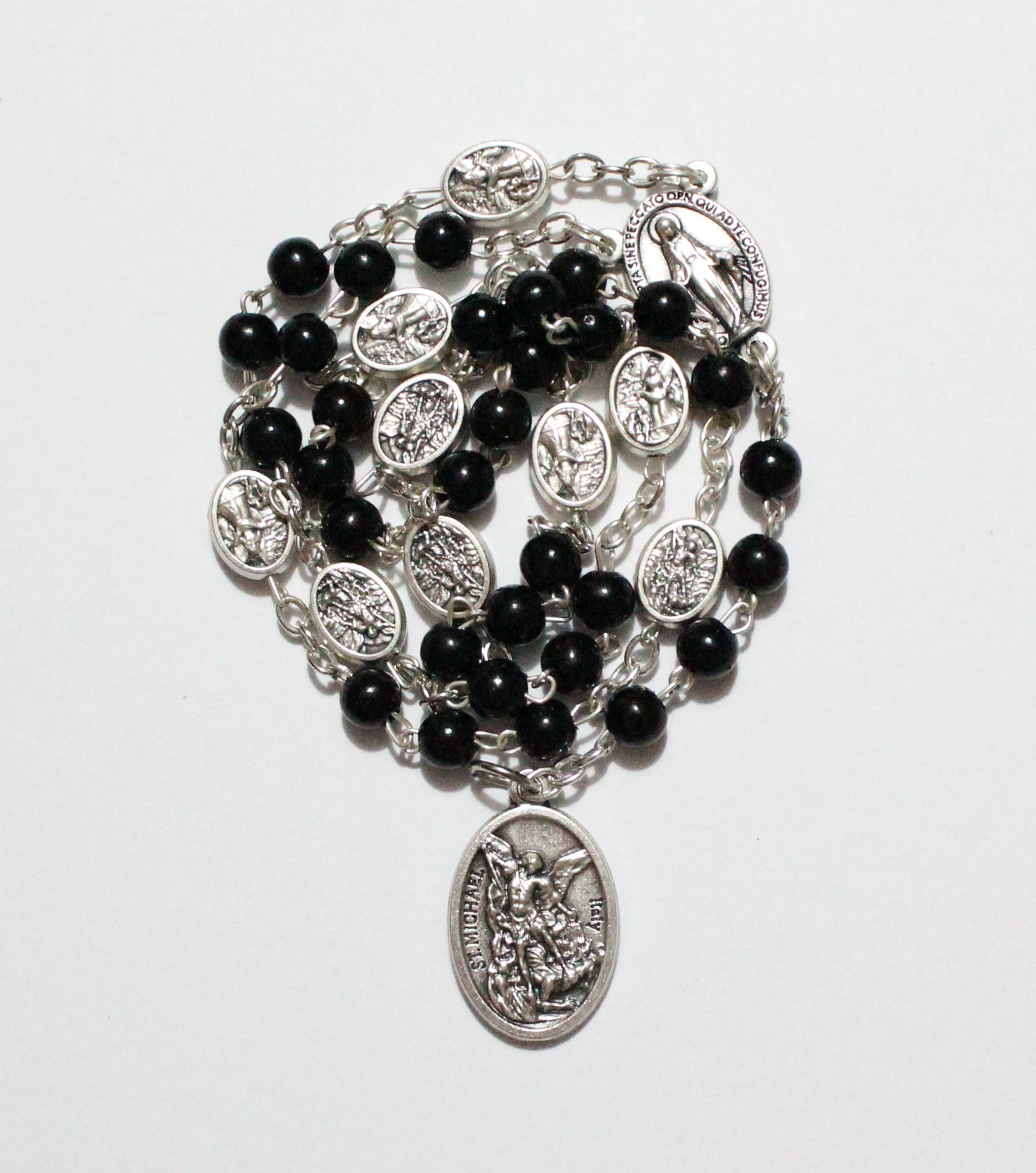 St.michael the Archangel Chaplet on Chain Black Beads and St. - Etsy