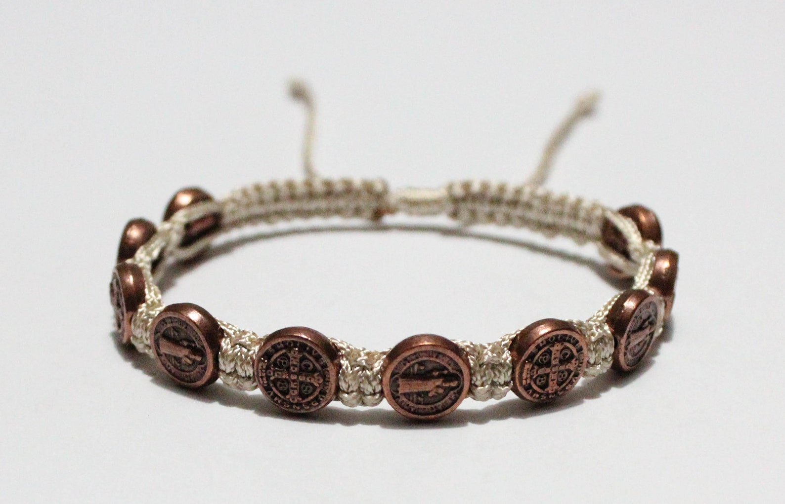 Saint Benedict Bronze Color Medal Cord Bracelet St. Benedict - Etsy